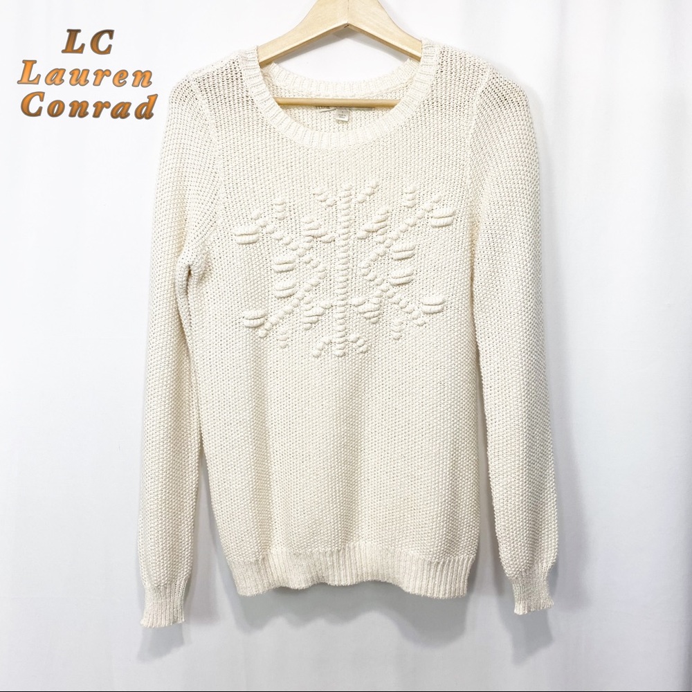 Lc Lauren Conrad-Ivory Rib Stitch Sweater W Embroider… - Gem